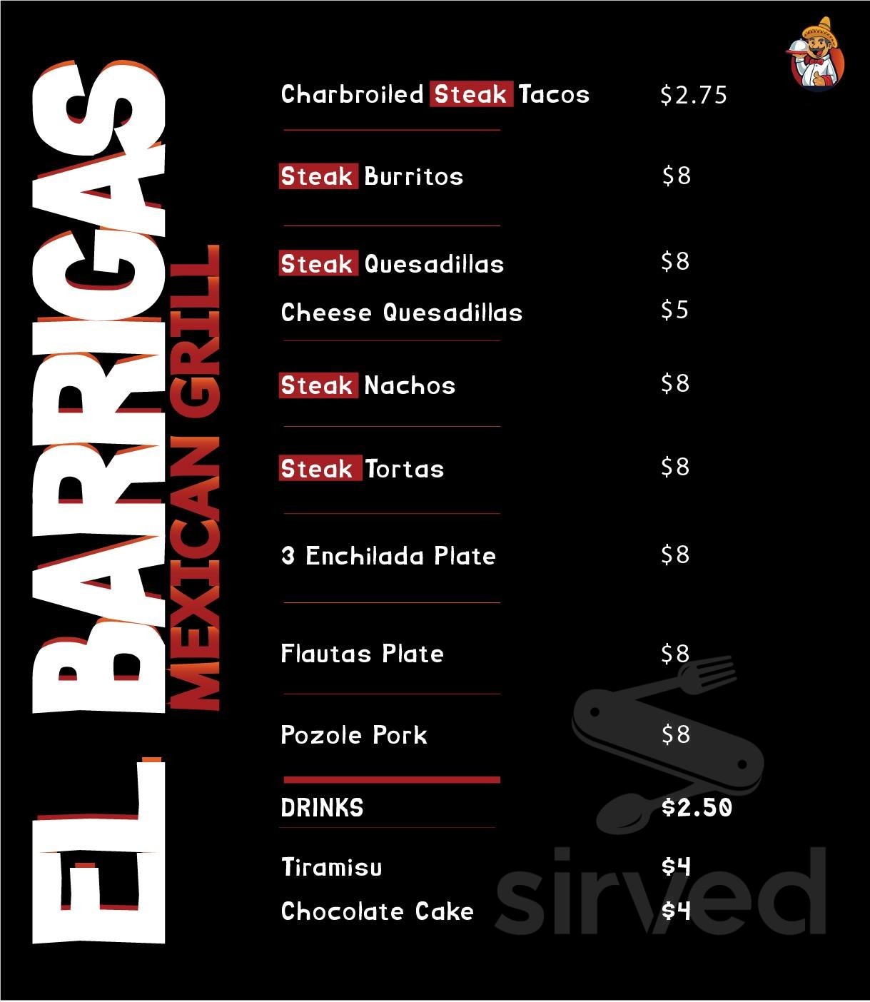 El Barrigas Mexican Grill menu in Norfolk, Nebraska, USA