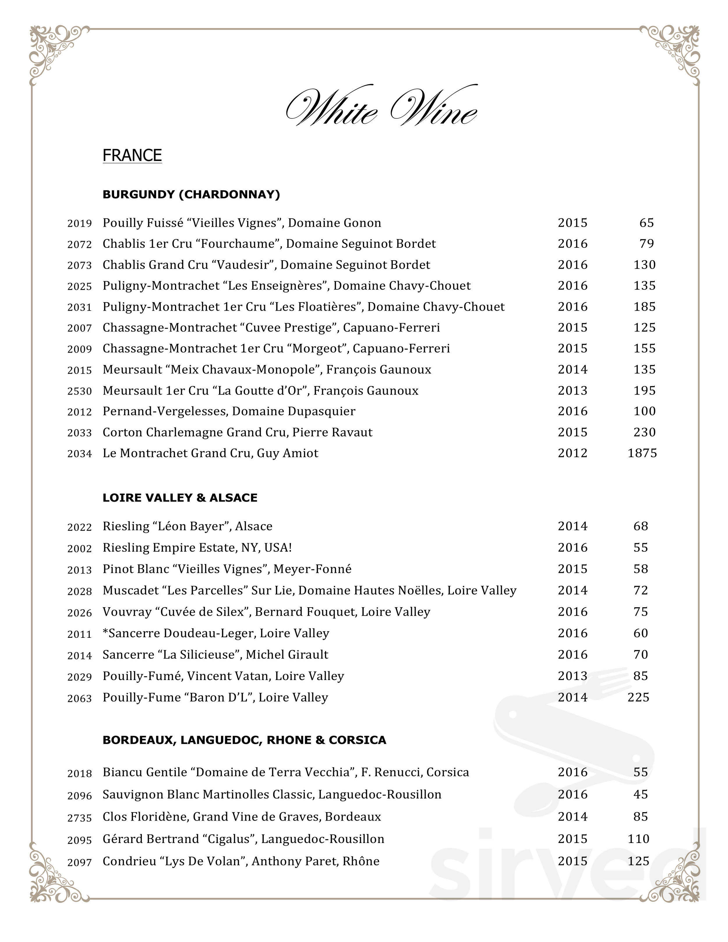 Menu - Miami Beach FL's Villa Azur Miami | Sirved