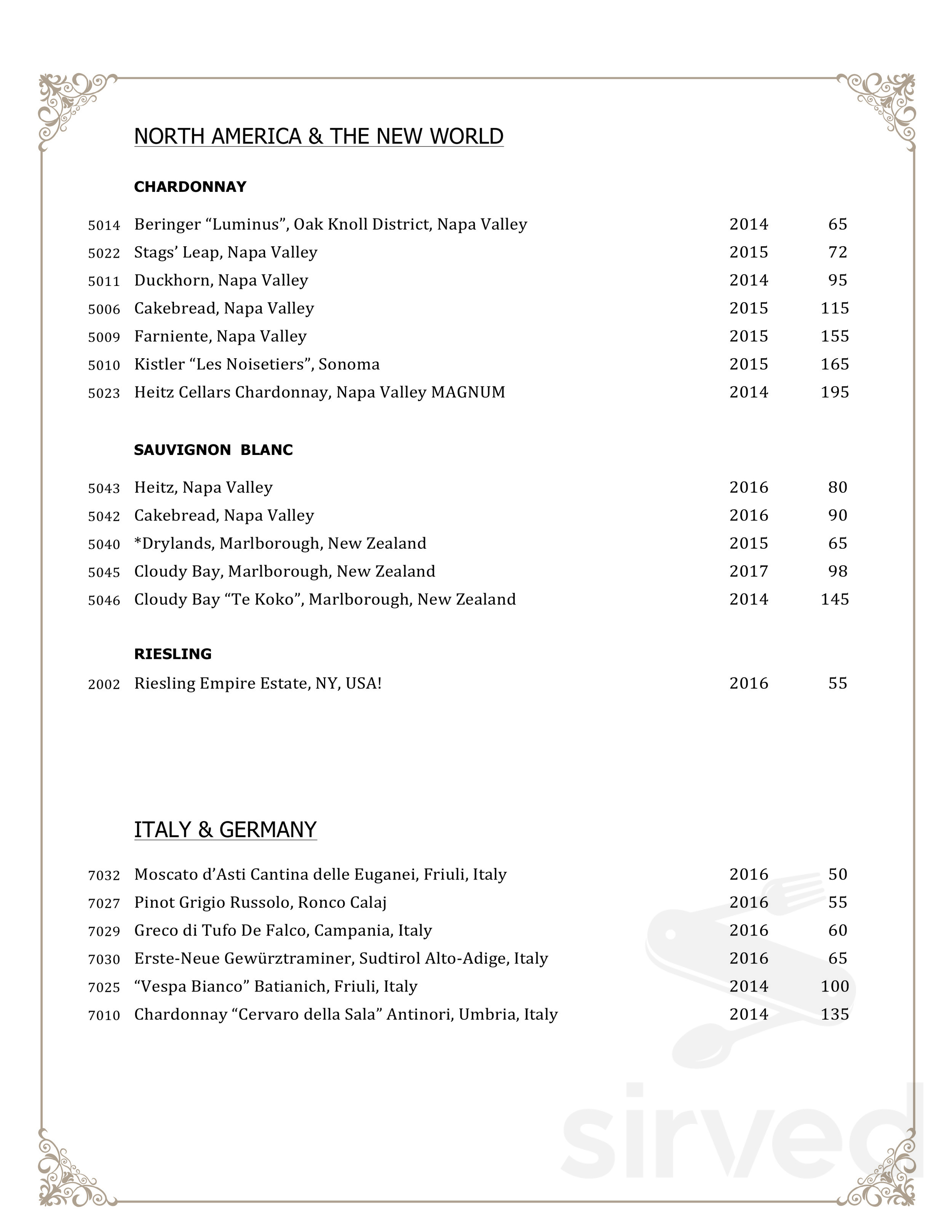 Menu - Miami Beach FL's Villa Azur Miami | Sirved