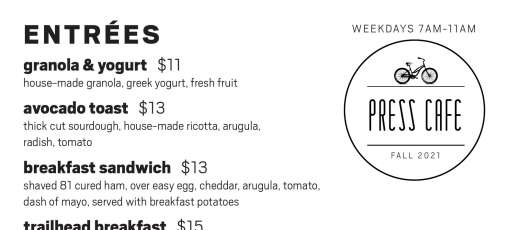 Menu for Press Cafe in Fort Worth, TX | Sirved