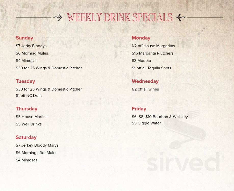 Cin Cin Burger Bar menu in Winston-Salem, North Carolina, USA