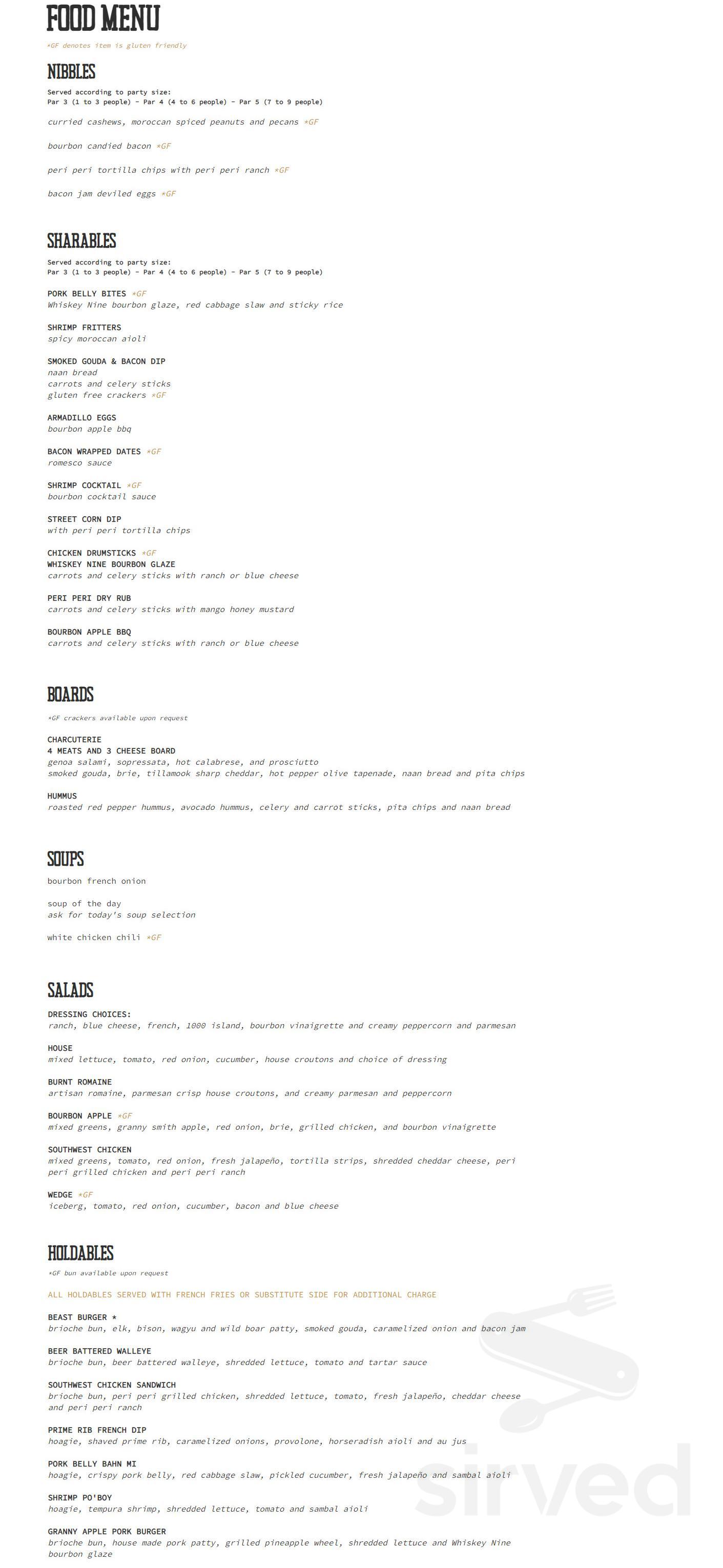 Whiskey Nine menu in Minot, North Dakota, USA