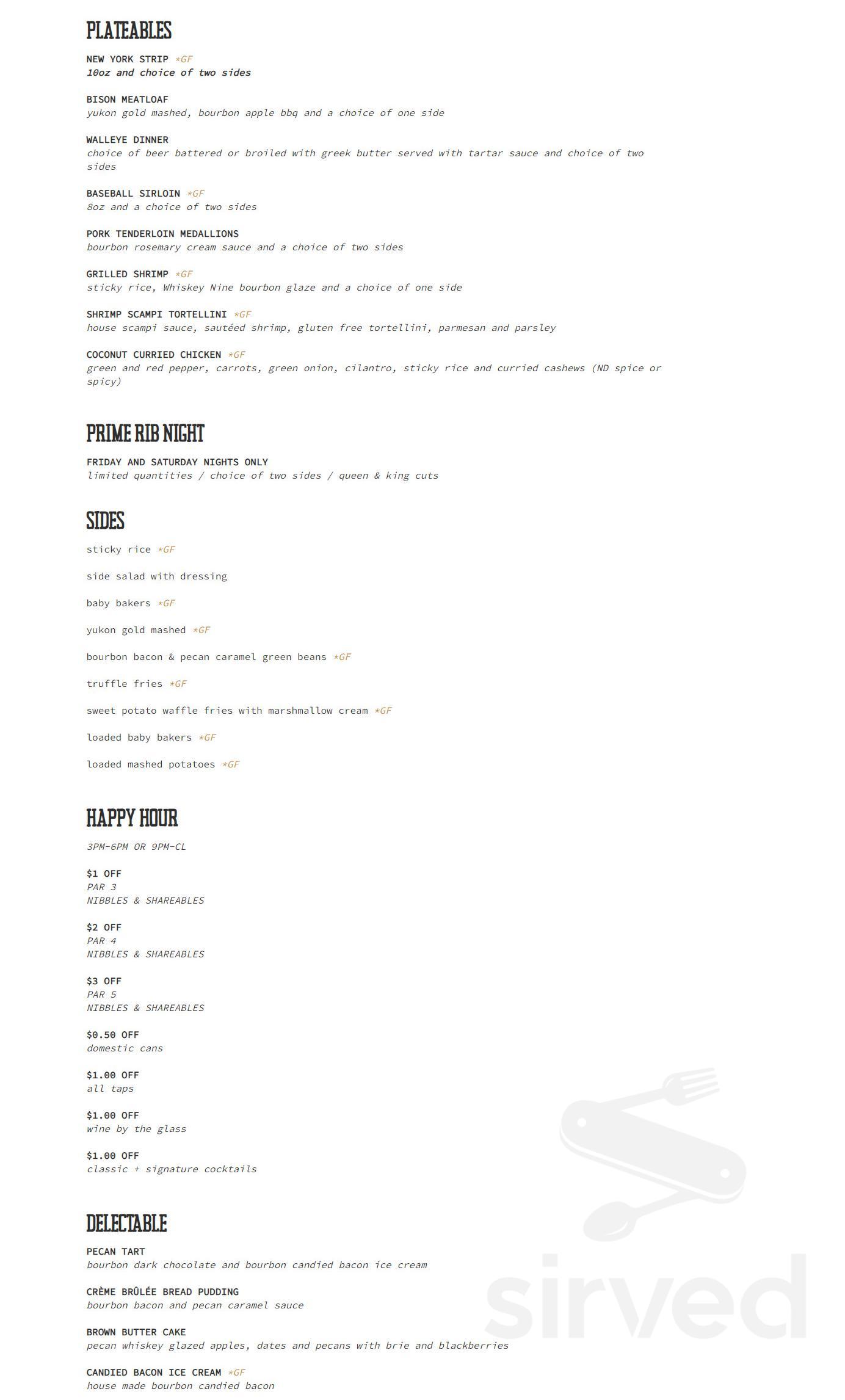 Whiskey Nine menu in Minot, North Dakota, USA