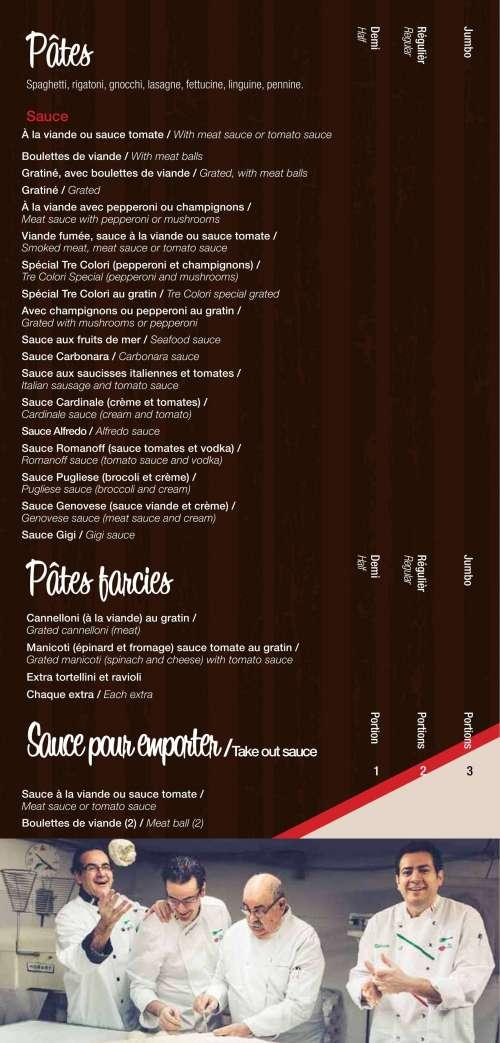 Restaurant Tre Colori inc. menu in Chambly, Quebec, Canada