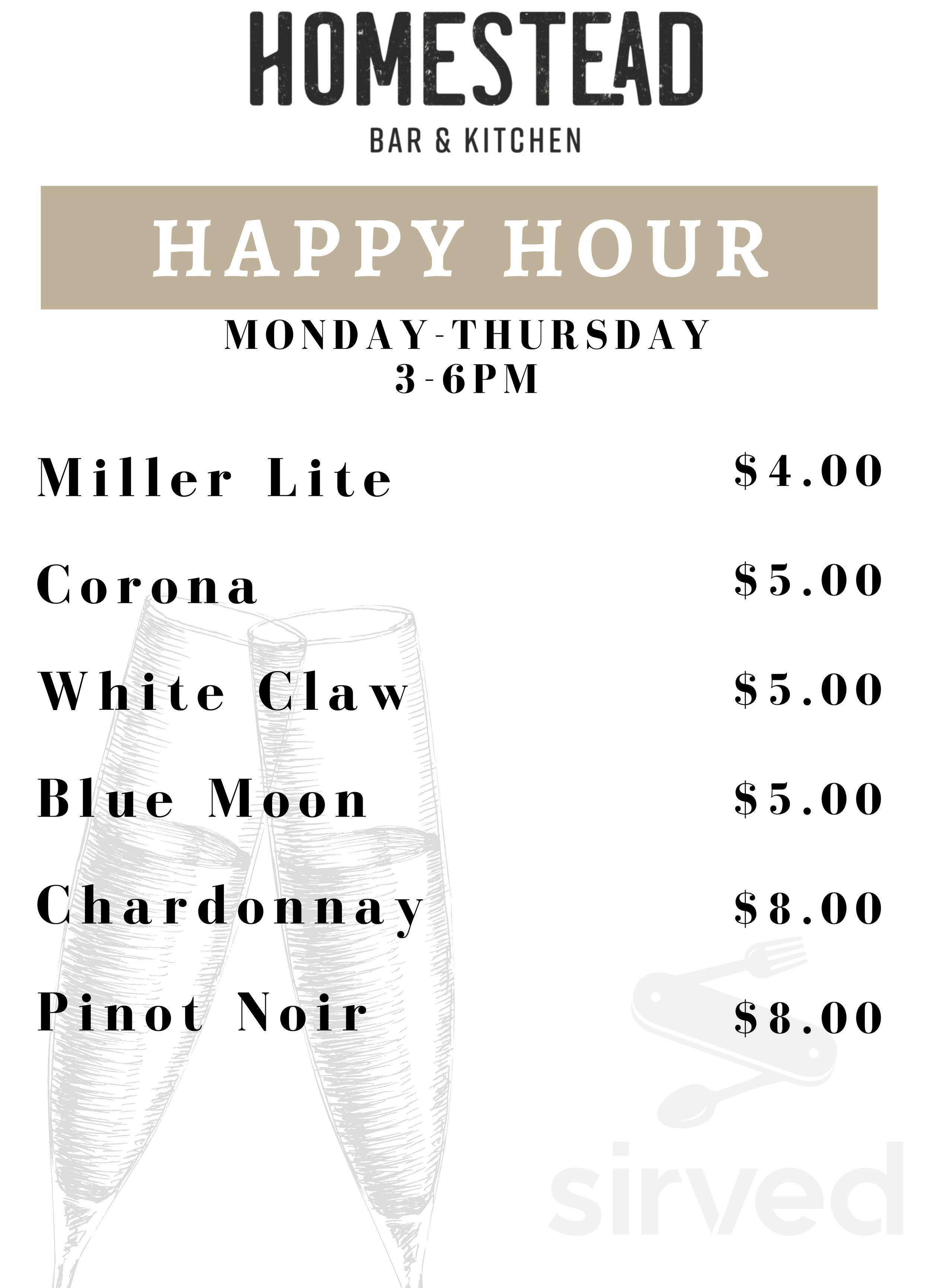 Homestead Bar & Kitchen menu in Morristown, New Jersey, USA