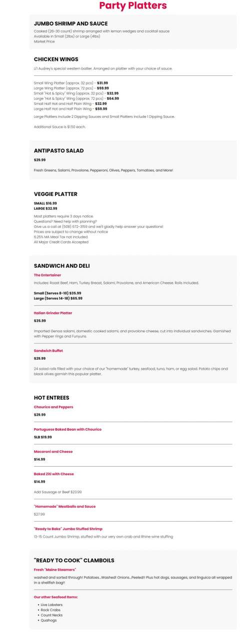 Li'l Audrey's Convenience Str menu in Somerset, Massachusetts, USA