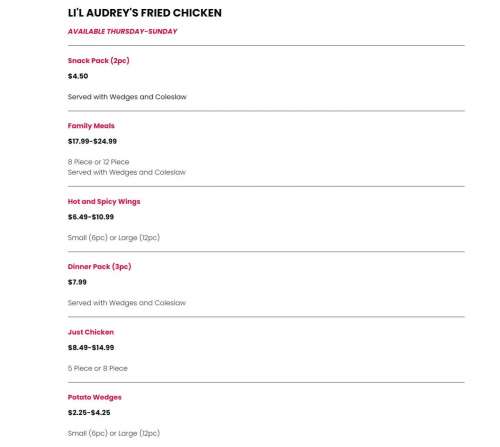 Li'l Audrey's Convenience Str menu in Somerset, Massachusetts, USA
