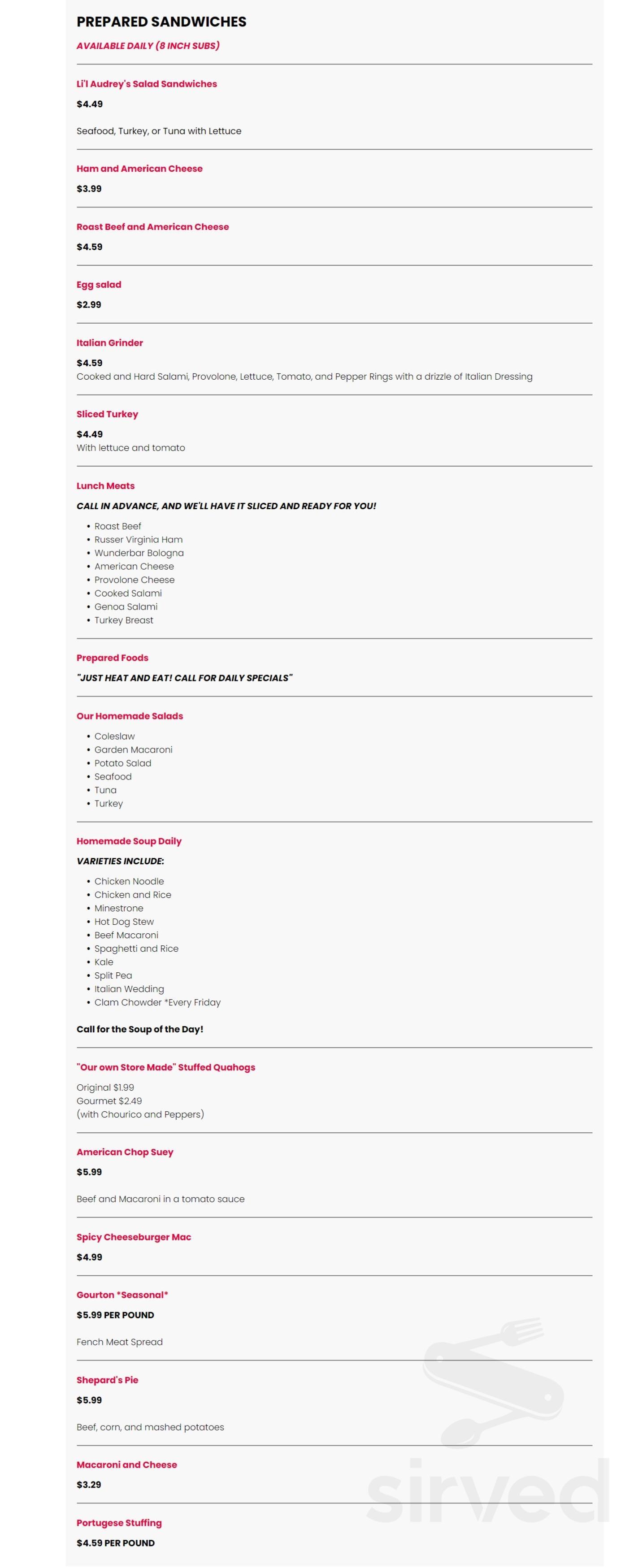 Li'l Audrey's Convenience Str menus in Somerset, Massachusetts, United ...