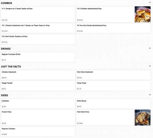 Hot Chickz menu in La Puente, California, USA