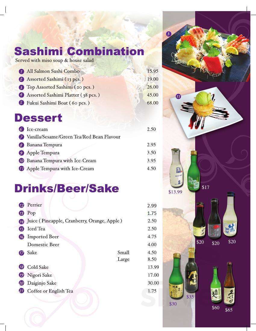 Fukui Sushi menu in Toronto, Ontario, Canada