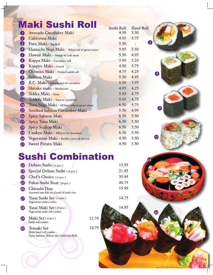 Fukui Sushi menu in Toronto, Ontario, Canada