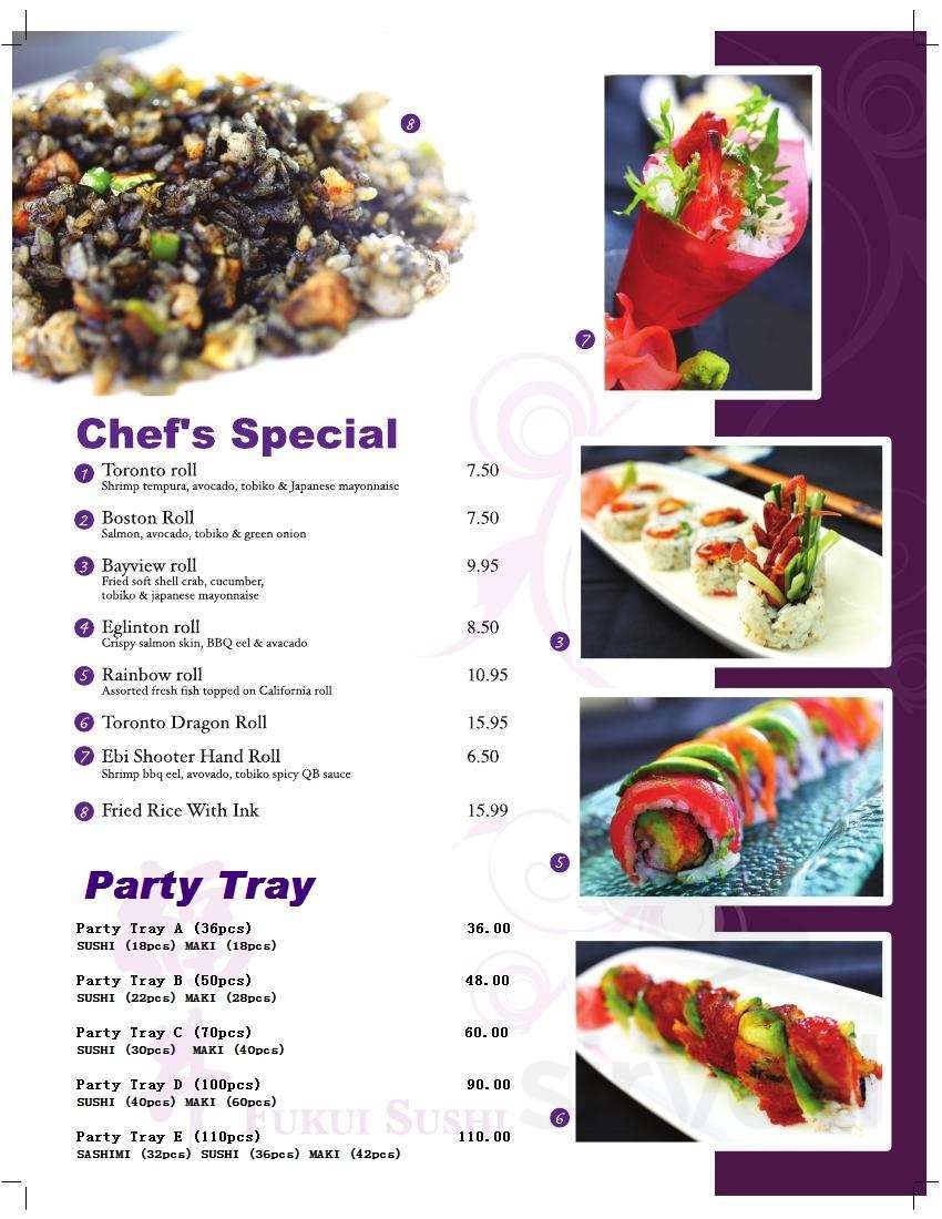 Fukui Sushi menu in Toronto, Ontario, Canada