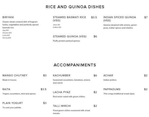 Avani Asian Indian Bistro menu in Mississauga, Ontario, Canada