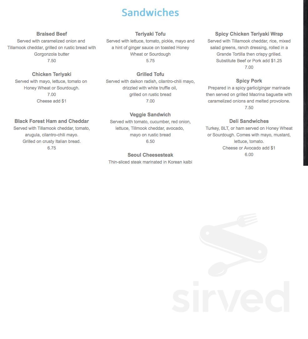 Mia's Off Broadway Cafe menu in Seattle, Washington, USA