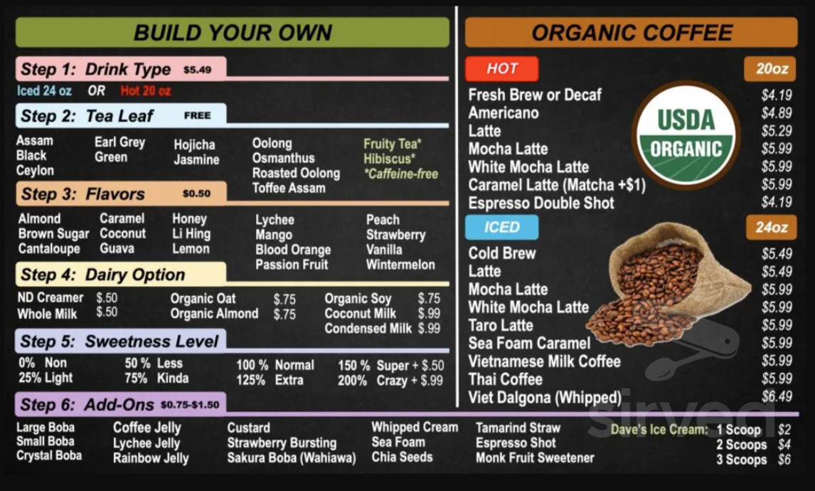 Teapresso Bar - Wahiawa menu in Wahiawa, Hawaii, USA