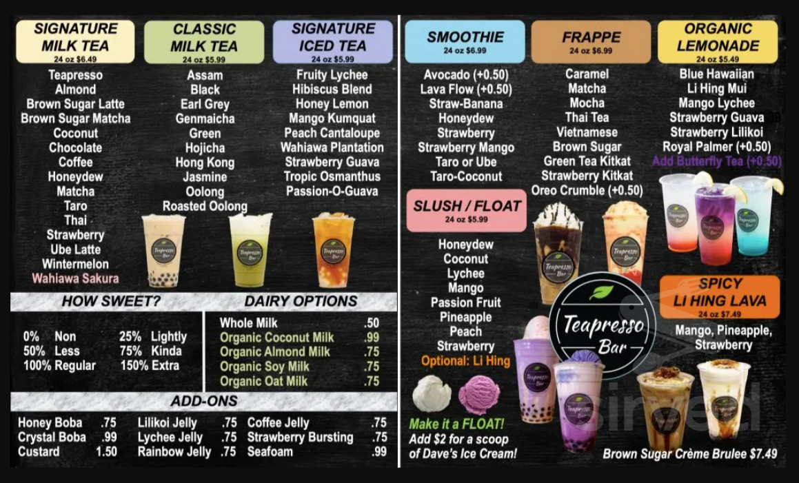 Teapresso Bar - Wahiawa menu in Wahiawa, Hawaii, USA