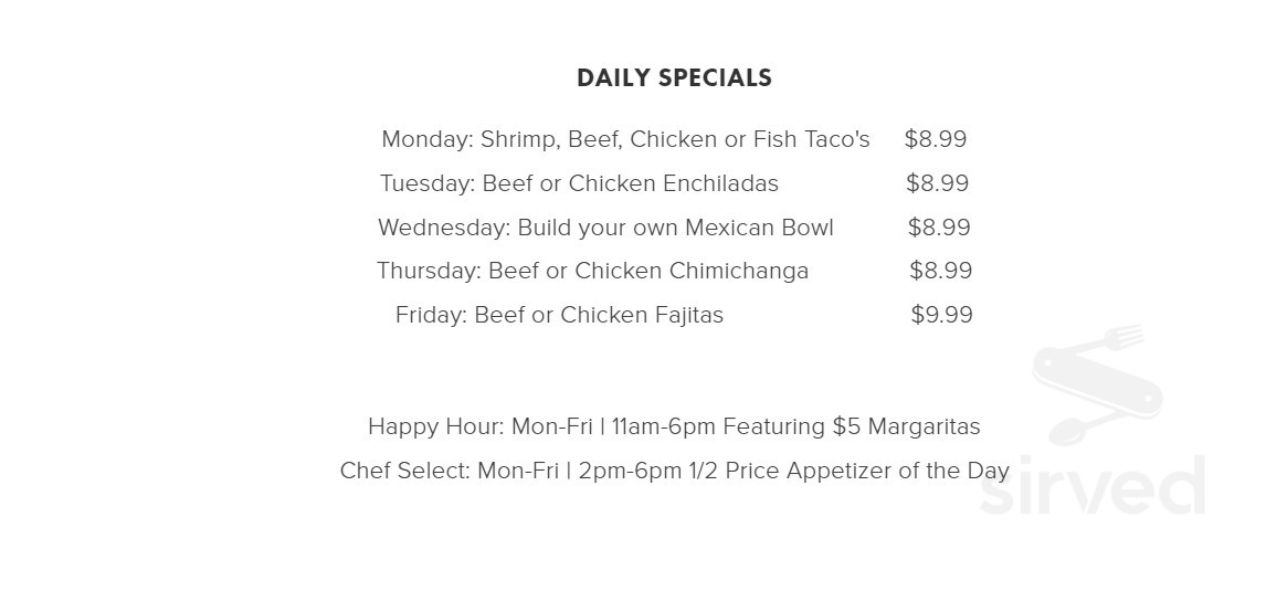 Rj Mexican Cuisine menu in Dallas, Texas, USA