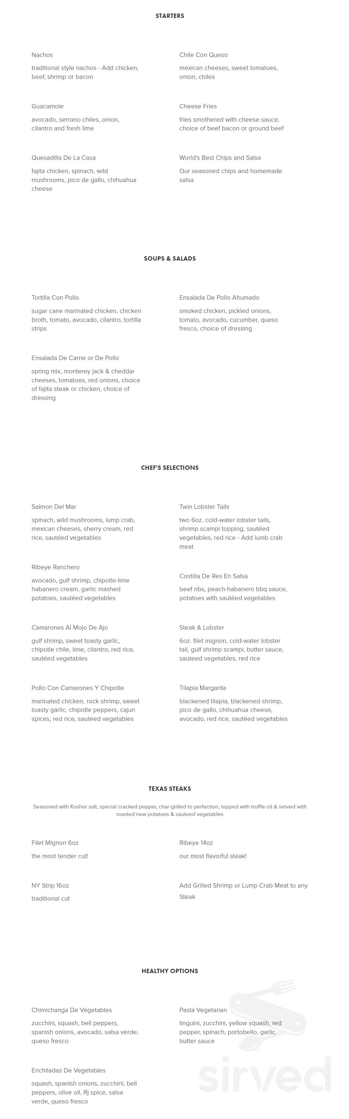 Rj Mexican Cuisine menu in Dallas, Texas, USA