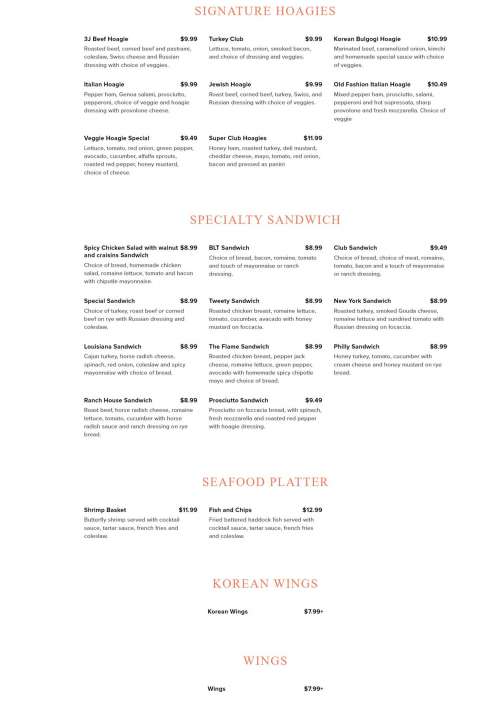3J's Food Market Northern Liberties menu in Philadelphia, Pennsylvania, USA