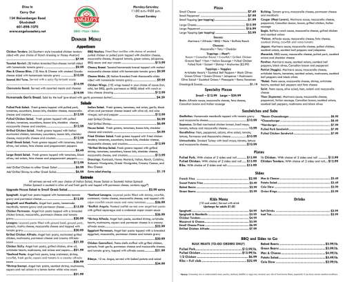 Angelo's menu in Madison, Mississippi, USA