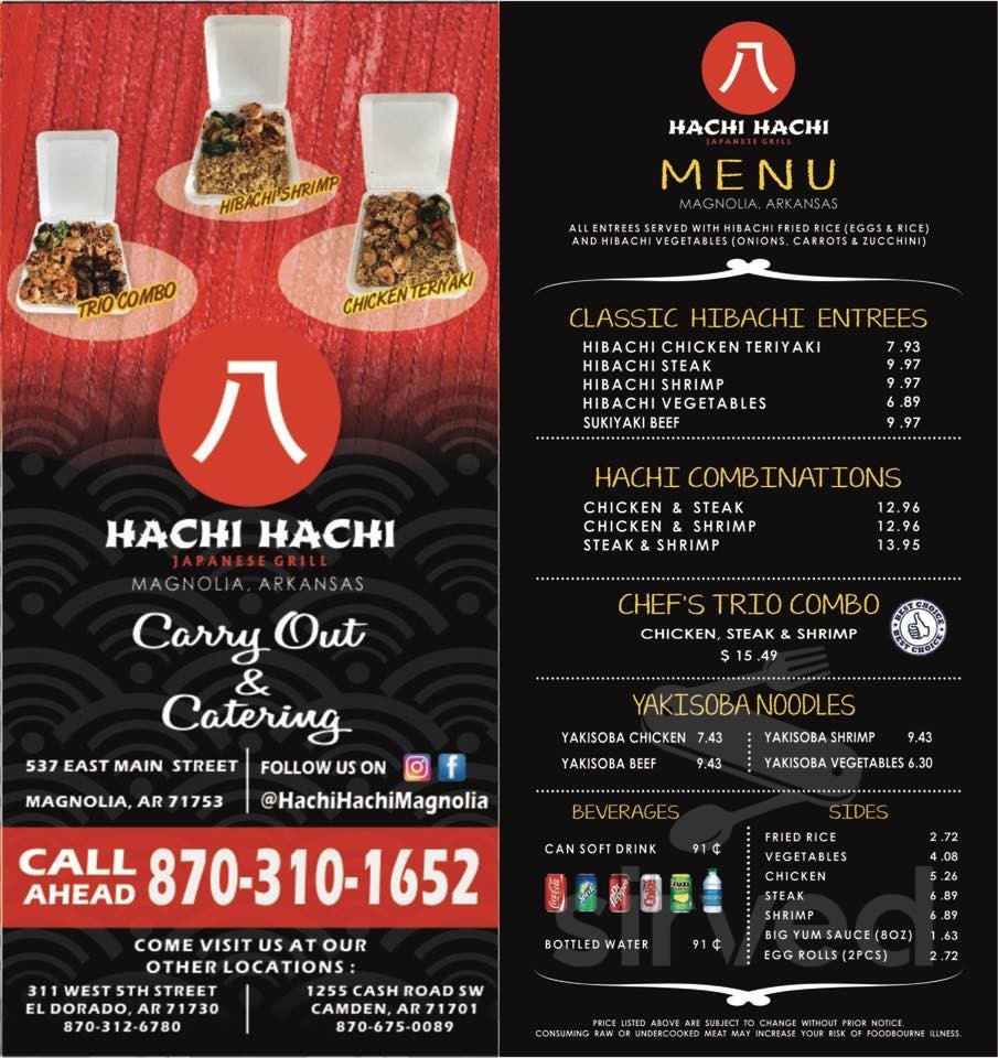 Menu for Hachi Hachi in Magnolia, AK | Sirved