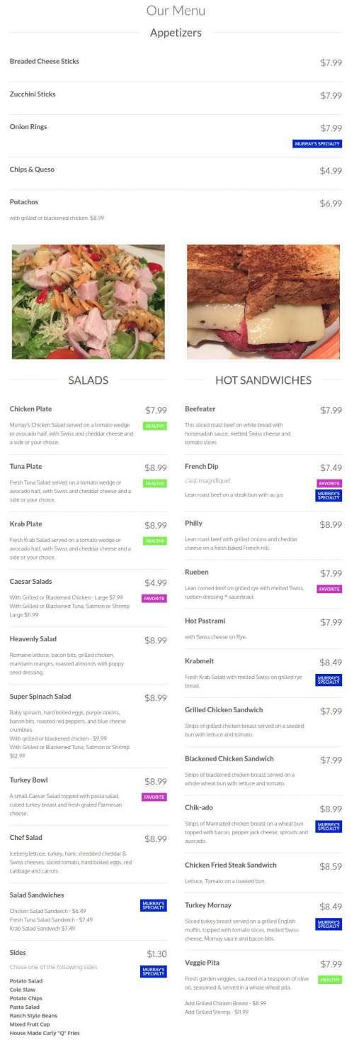 Murray's Restaurant & Deli menu in Midland, Texas, USA