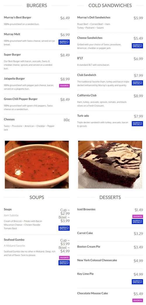 Murray's Restaurant & Deli menu in Midland, Texas, USA