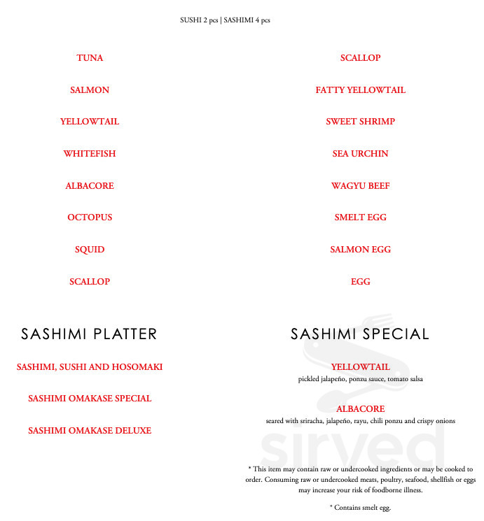 Kabuki Japanese Restaurant menu in Pasadena, California, USA