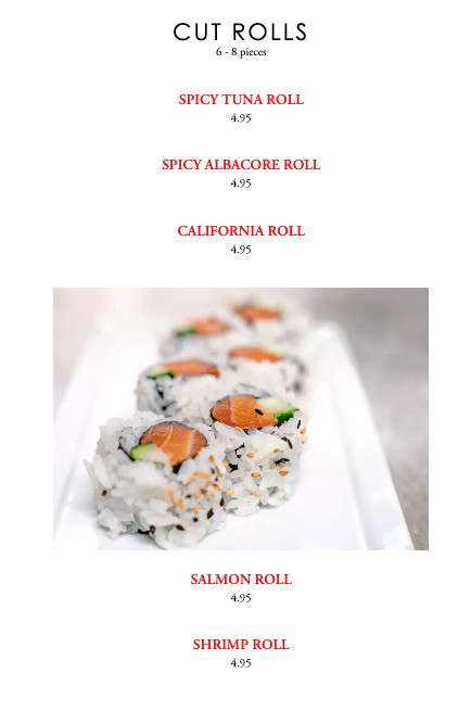 Kabuki Japanese Restaurant menu in Pasadena, California, USA