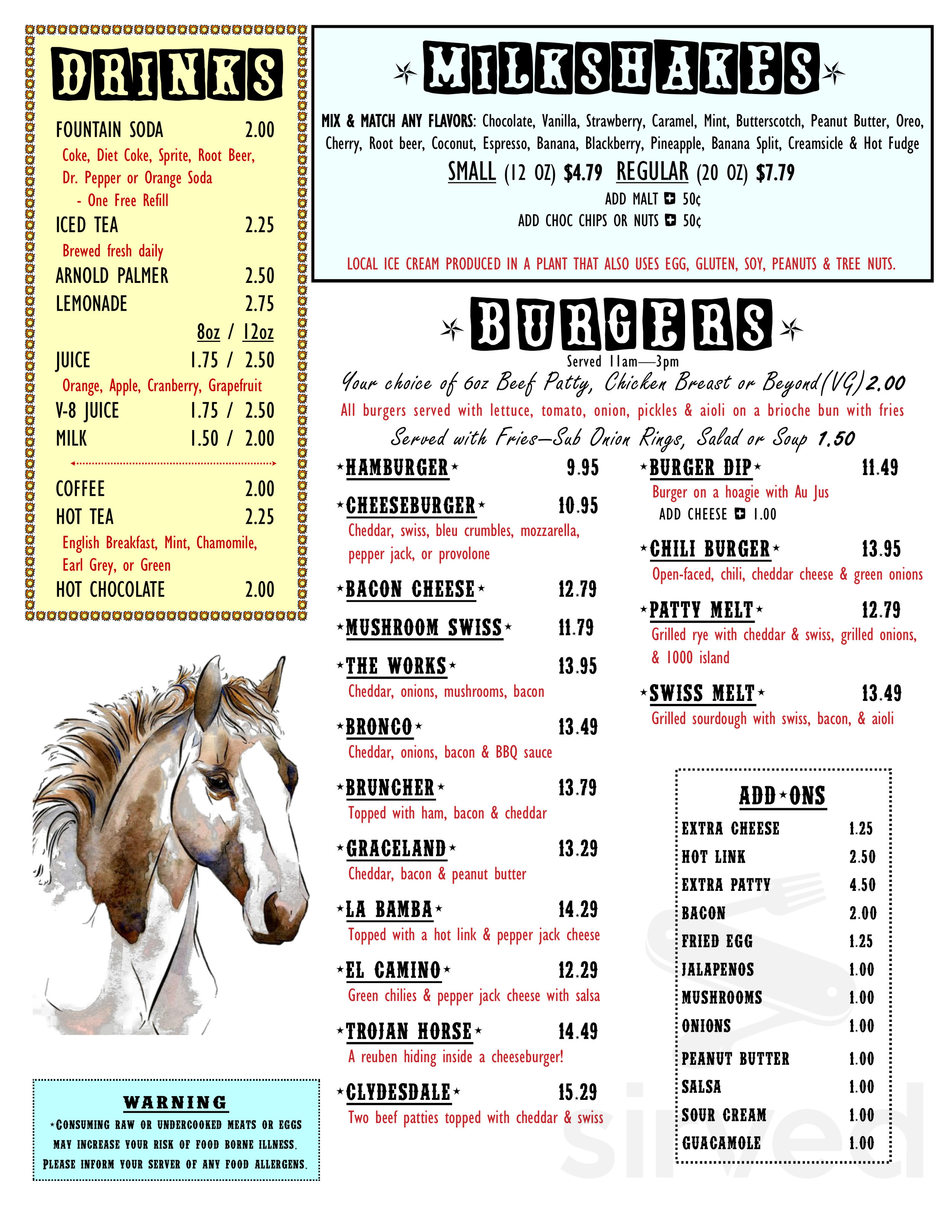 Appaloosa menu in Riverside, Washington, USA