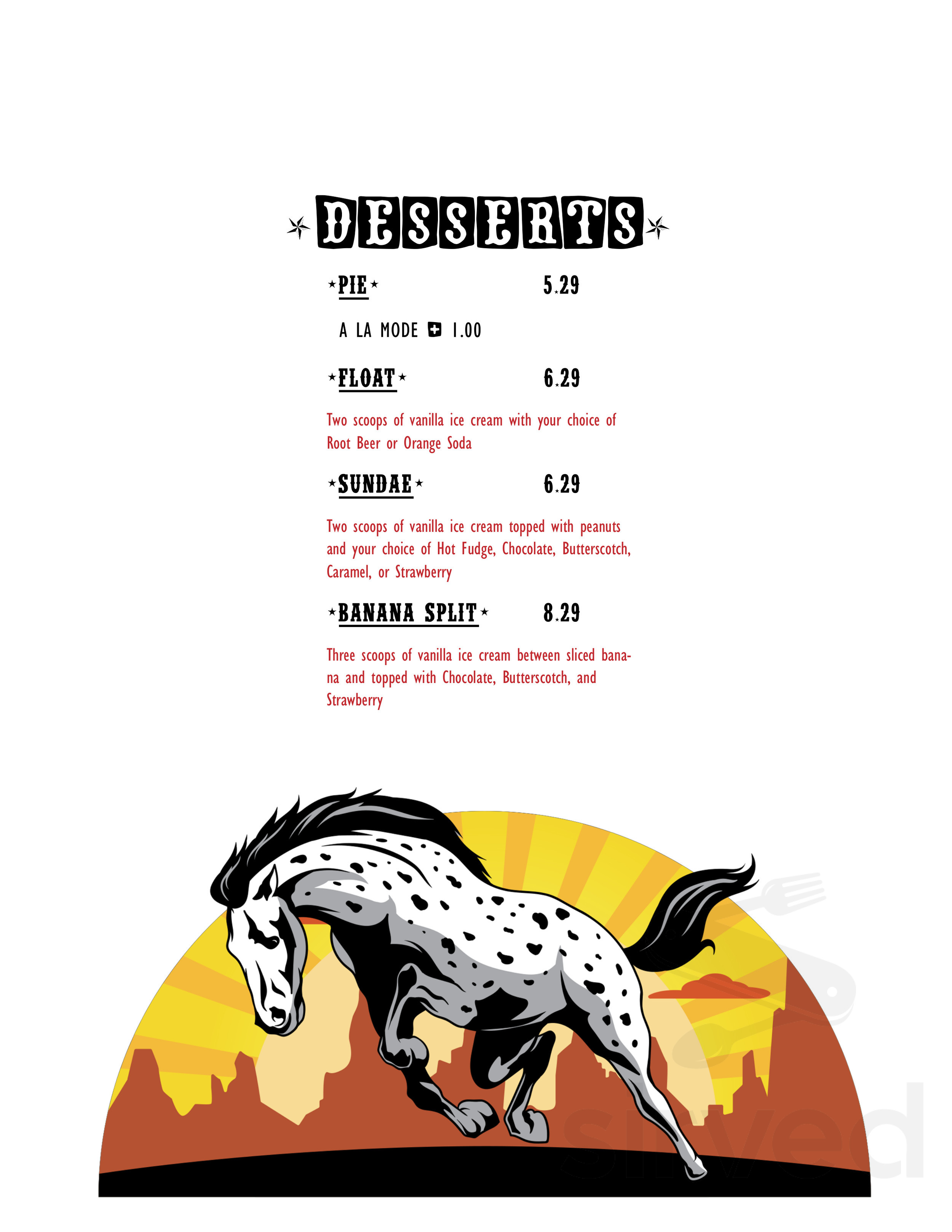 Appaloosa menu in Riverside, Washington, USA