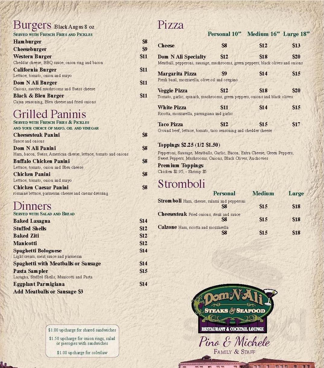 Dom N Ali menus in Jim Thorpe, Pennsylvania, United States