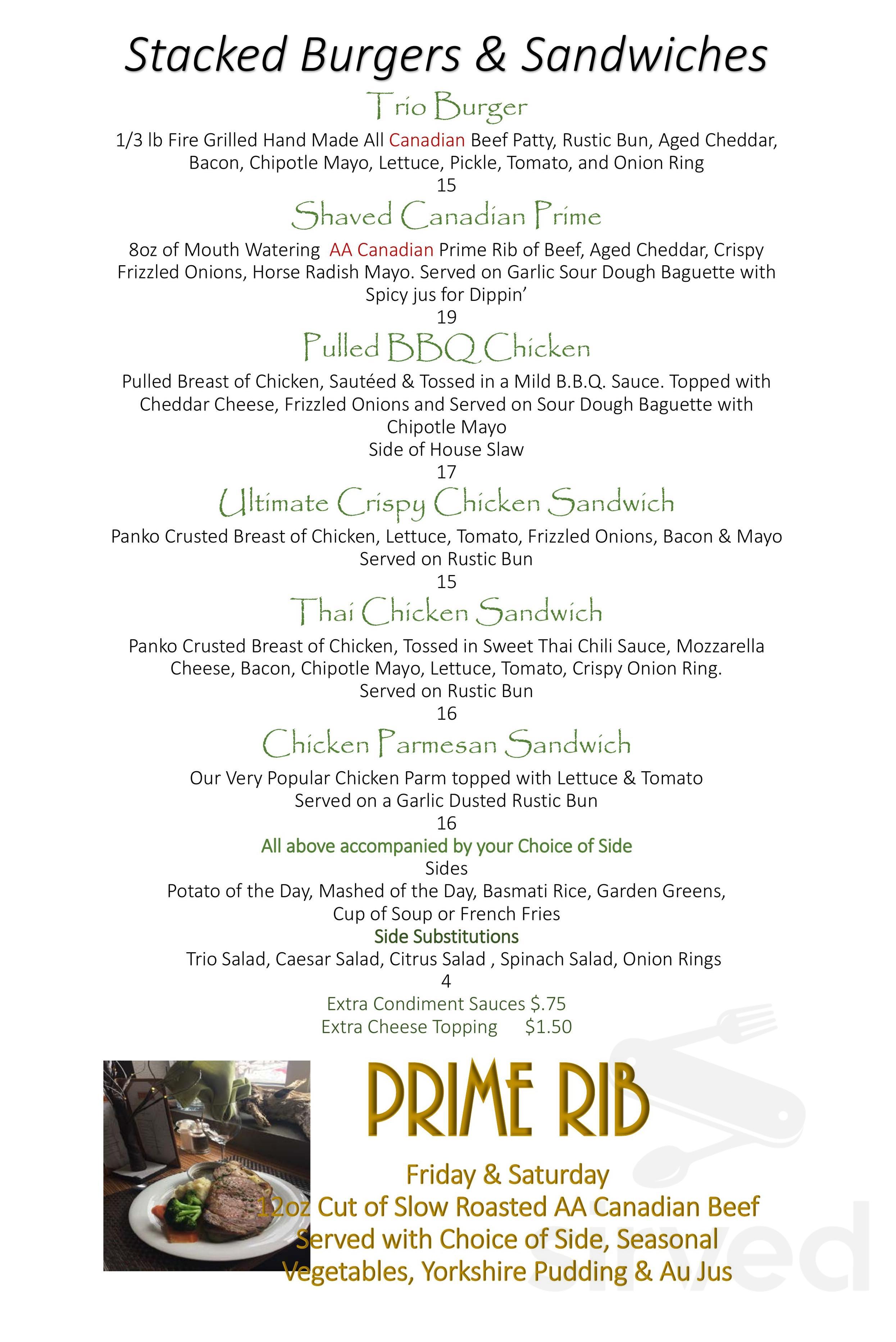 Trio menus in Sydney, Nova Scotia, Canada