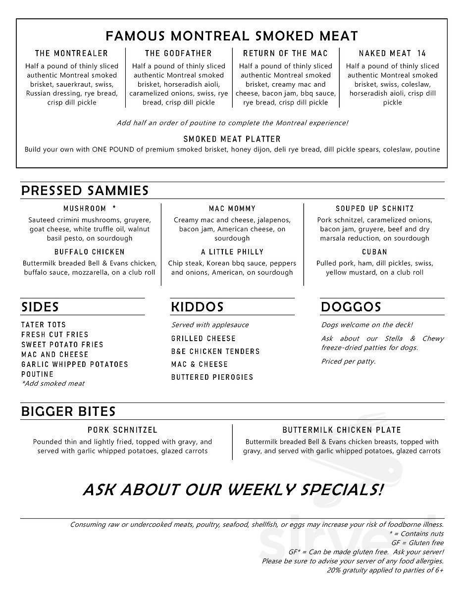 The Gorge menu in Weissport, Pennsylvania, USA