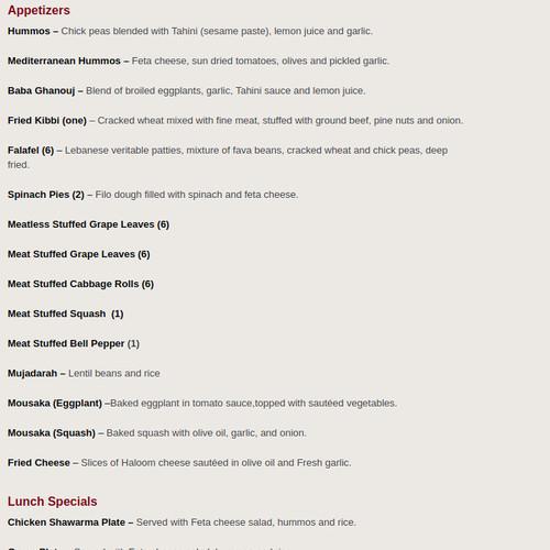ALBASHA GREEK & LEBANESE menu in Walker, Louisiana, USA