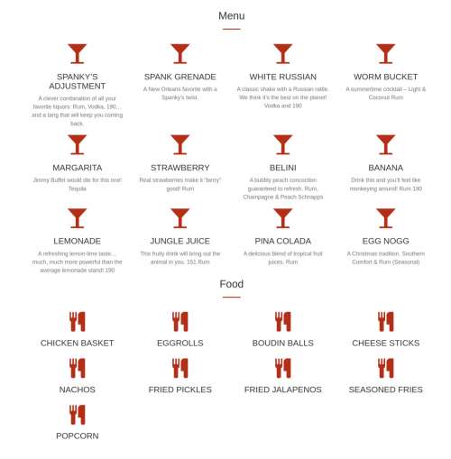 Spanky's Daiquiris Prairieville menu in Prairieville, Louisiana, USA