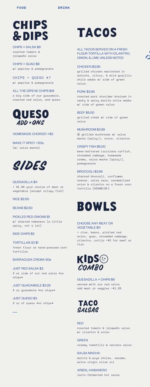 Barracuda menu in New Orleans, Louisiana, USA