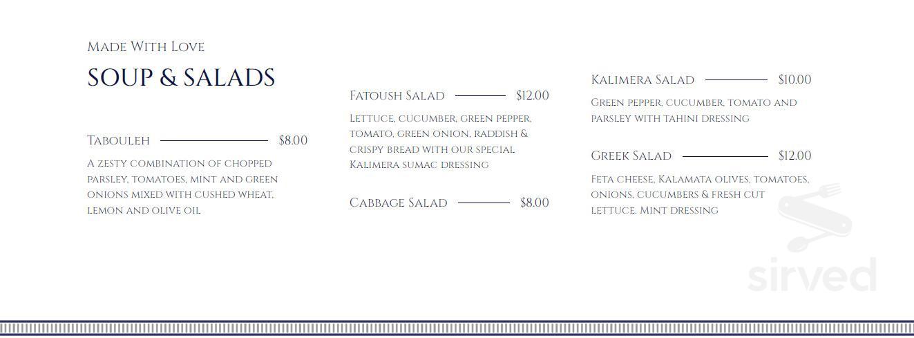 KALIMERA menu in South Miami, Florida, USA