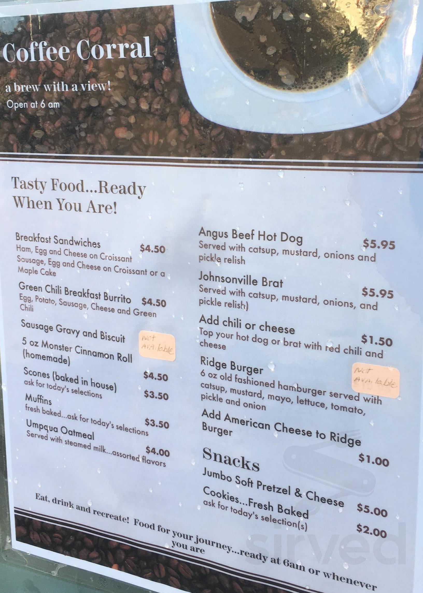 Coffee Corral menu in Centennial, Wyoming, USA