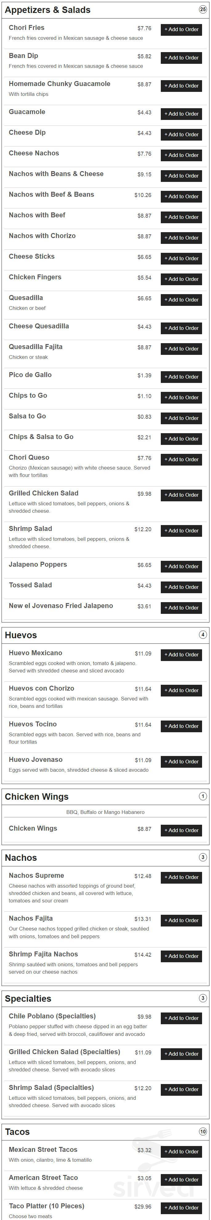 Menu - Phillips WI's El Jovenaso 3 Mexican Restaurant | Sirved