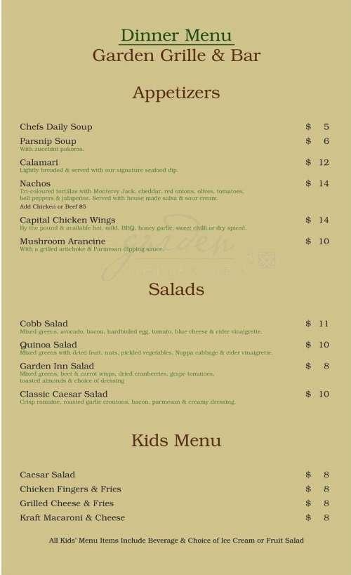 Garden Grille And Bar menu in Ottawa, Ontario, Canada