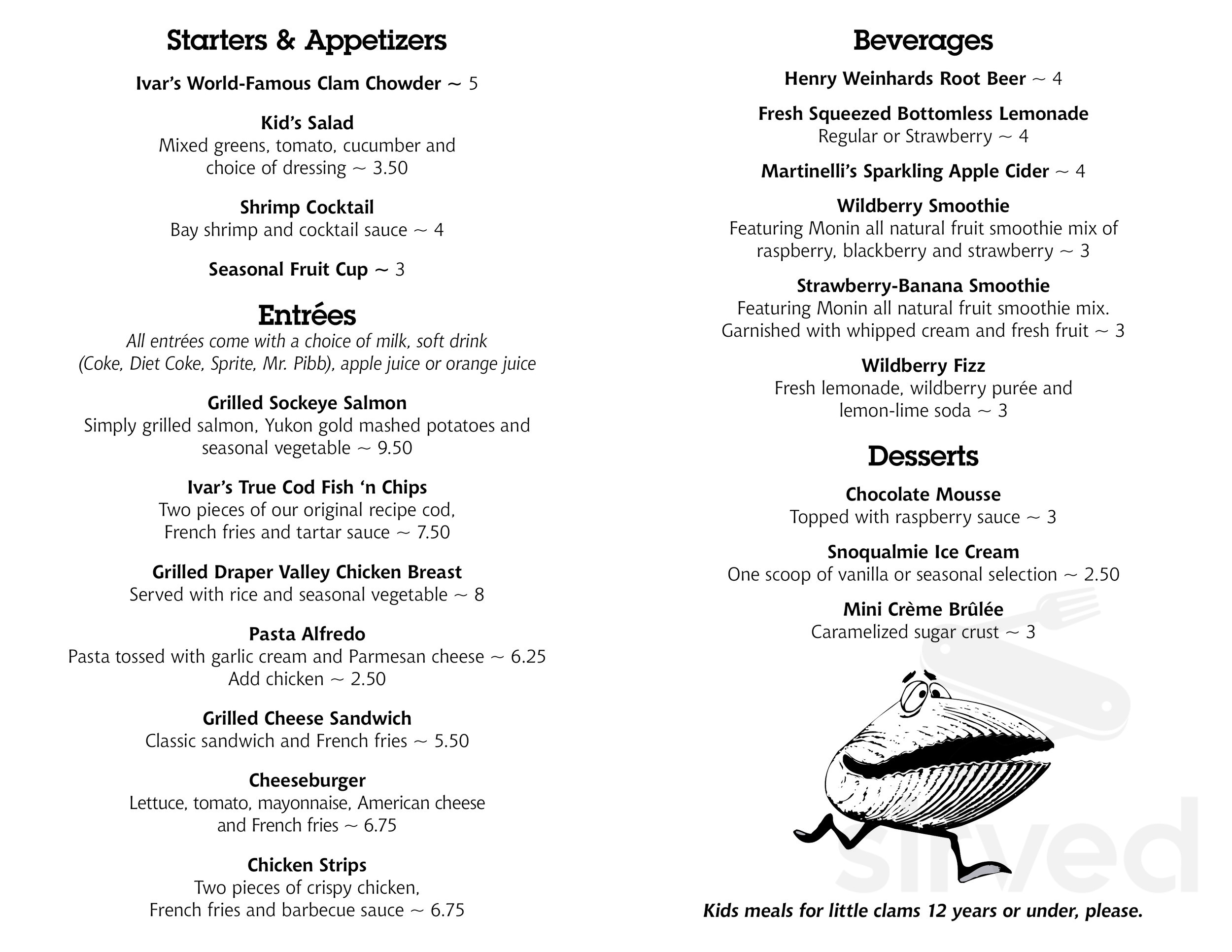 Ivar's Fish Bar menu in Mukilteo, Washington, USA