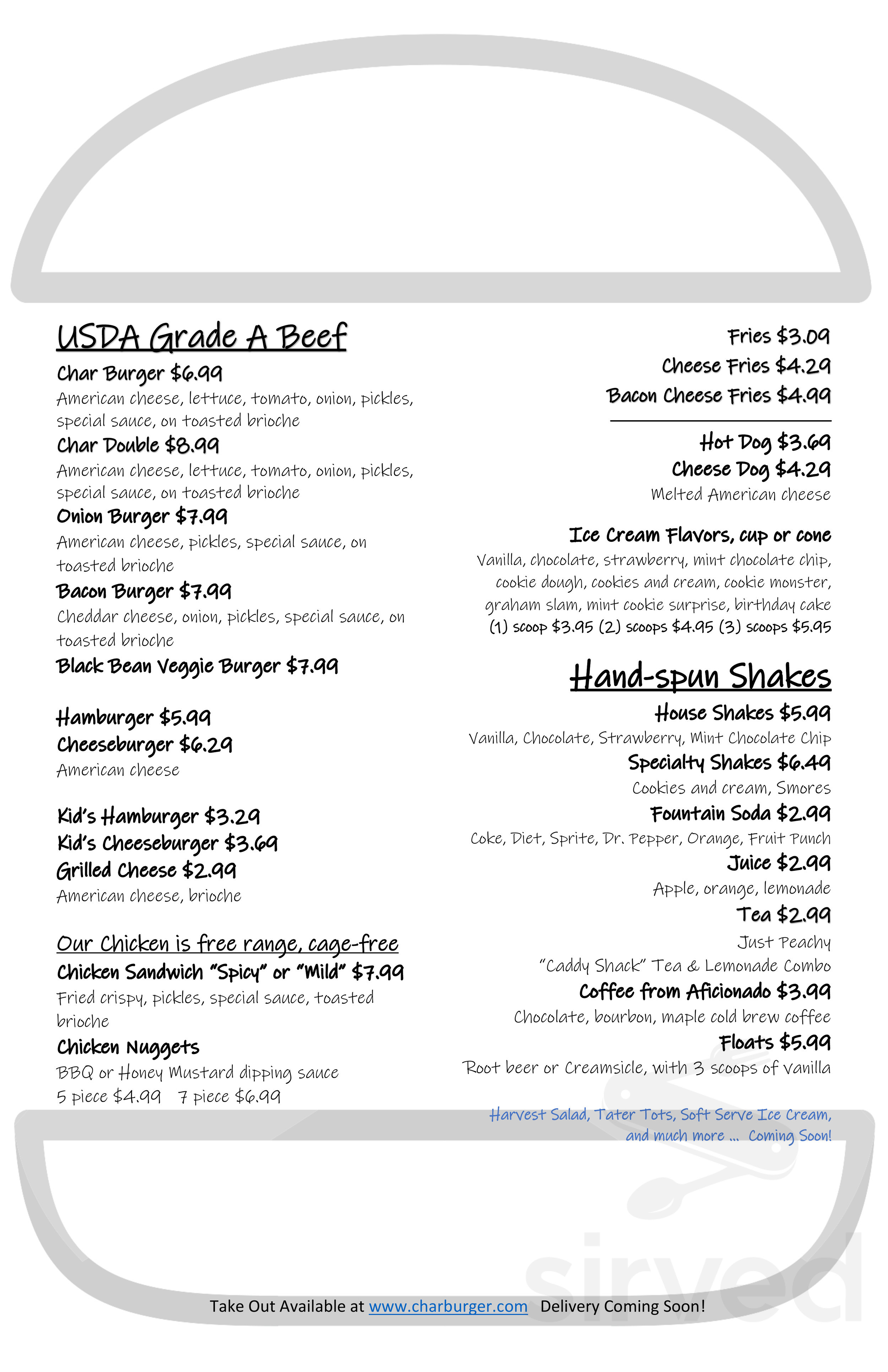 Menu for Char Burger & Creamery in Bridgewater Township, NJ | Sirved