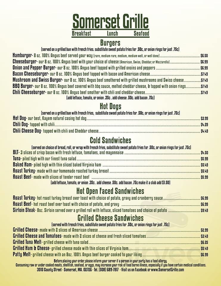 Somerset Grille menus in Somerset, Massachusetts, United States