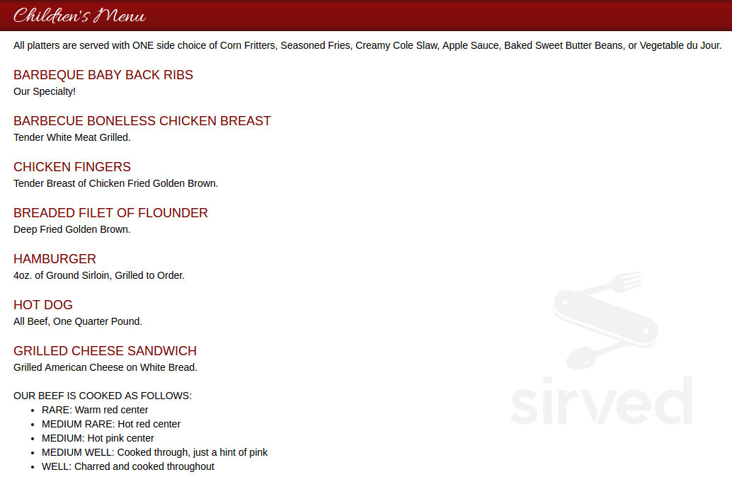 Menu for Bare Bones Bar & Grill in Ellicott City, MD | Sirved