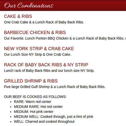 Bare Bones Bar & Grill menu in Ellicott City, Maryland, USA