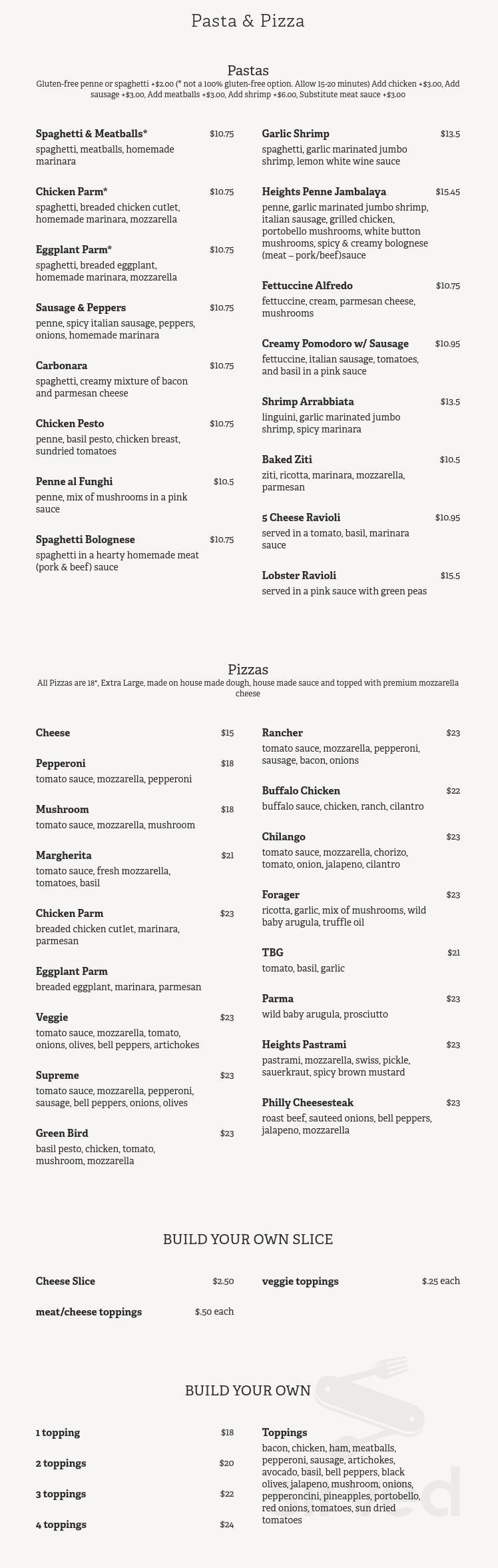 Menu for The Heights Deli & Bottle Shop in Los Angeles, California ...