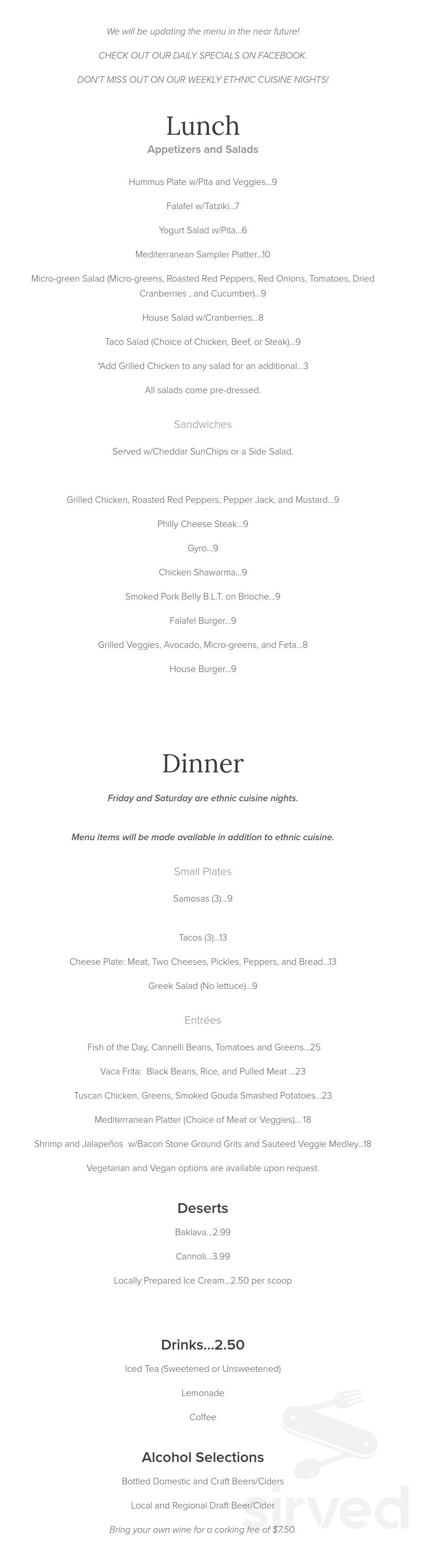 Mockingbird Cafe menu in Kingsport, Tennessee, USA