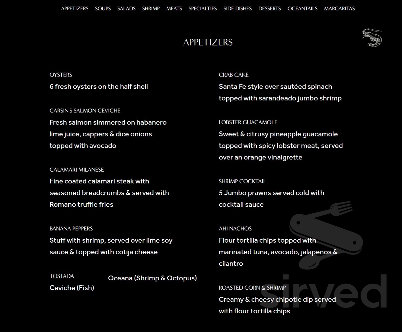 Oceana Restaurant menu in Palm Desert, California, USA