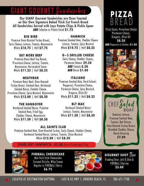 Saints & Sinners Pub menu in Ormond Beach, Florida, USA
